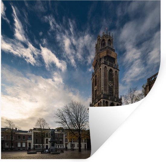 Muursticker Dom van Utrecht -Domtoren bijwolkenlucht met zon - 50x50 cm ...