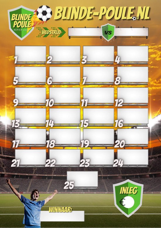 Blinde Voetbalpoule - 25 hokjes - 11 Spelformulieren + uitslagen ...