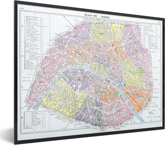 Fotolijst incl. Poster - Parijs - Plattegrond - Paars - 40x30 cm ...