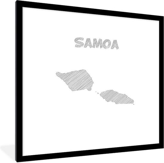 Fotolijst incl. Poster - Samoa tekening geschetste kaart van Samoa ...