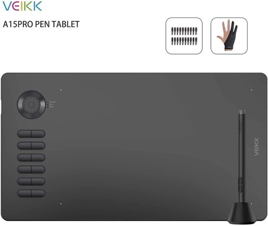 Veikk A15 Pro Tekentablet Grijs 10 x 6 inch digitale pentablet met 12 ...