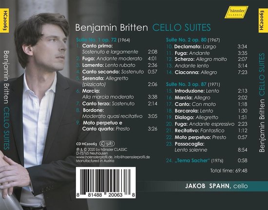 Jakob Spahn - Cello Suites - Benjamin Britten (CD), Jakob Spahn ...