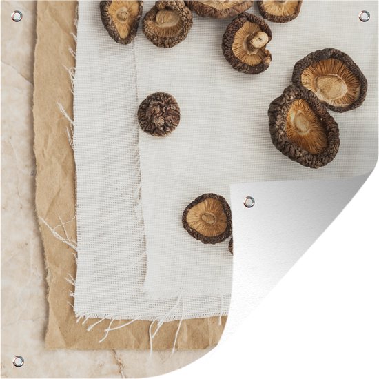 Tuindoek Gedroogde champignons op een doek - 100x100 cm | bol