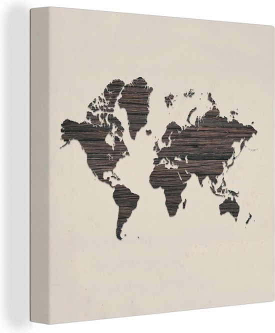 Canvas Wereldkaart - 20x20 - Wanddecoratie Wereldkaart - Bruin - Hout ... Canvas Wereldkaart - 20x20 - Wanddecoratie Wereldkaart - Bruin - Hout ...