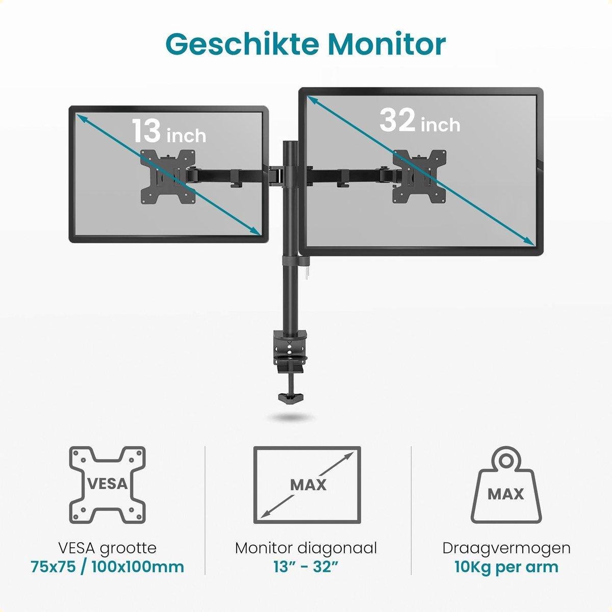 Monitor arm voor 2 schermen - Monitorarm 2 schermen - Dubbele Monitor ...
