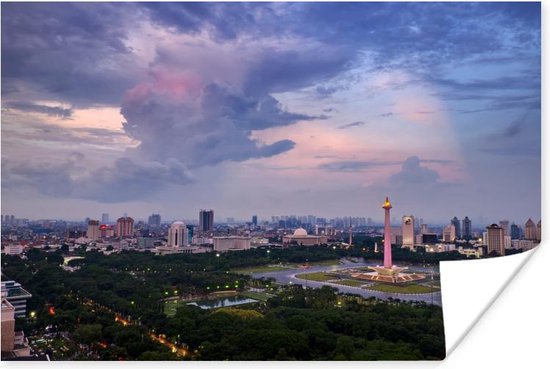 Paarse lucht boven de stad Jakarta Poster 30x20 cm - klein - Foto print ...