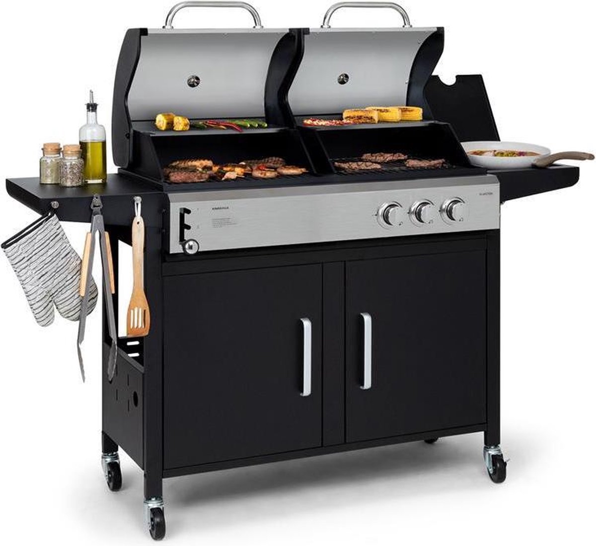 Klarstein Double Grill Kingsville - combi-barbecue gas + houtskool 8 ... Klarstein Double Grill Kingsville - combi-barbecue gas + houtskool 8 ...