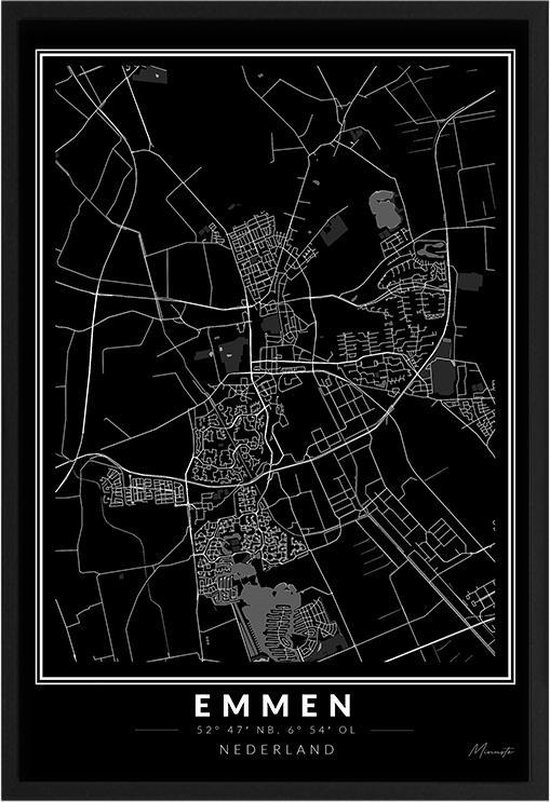 Poster Stad Emmen - A4 - 21 x 30 cm - Inclusief lijst (Zwart Aluminium) | bol