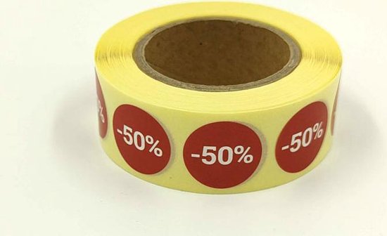 Kortingssticker -50% - rood - 20mm (500 kortingsstickers) | bol