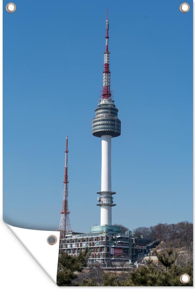 Tuinposters buiten N-Seoul Tower - Toren - Blauw - 60x90 cm - Tuindoek ...