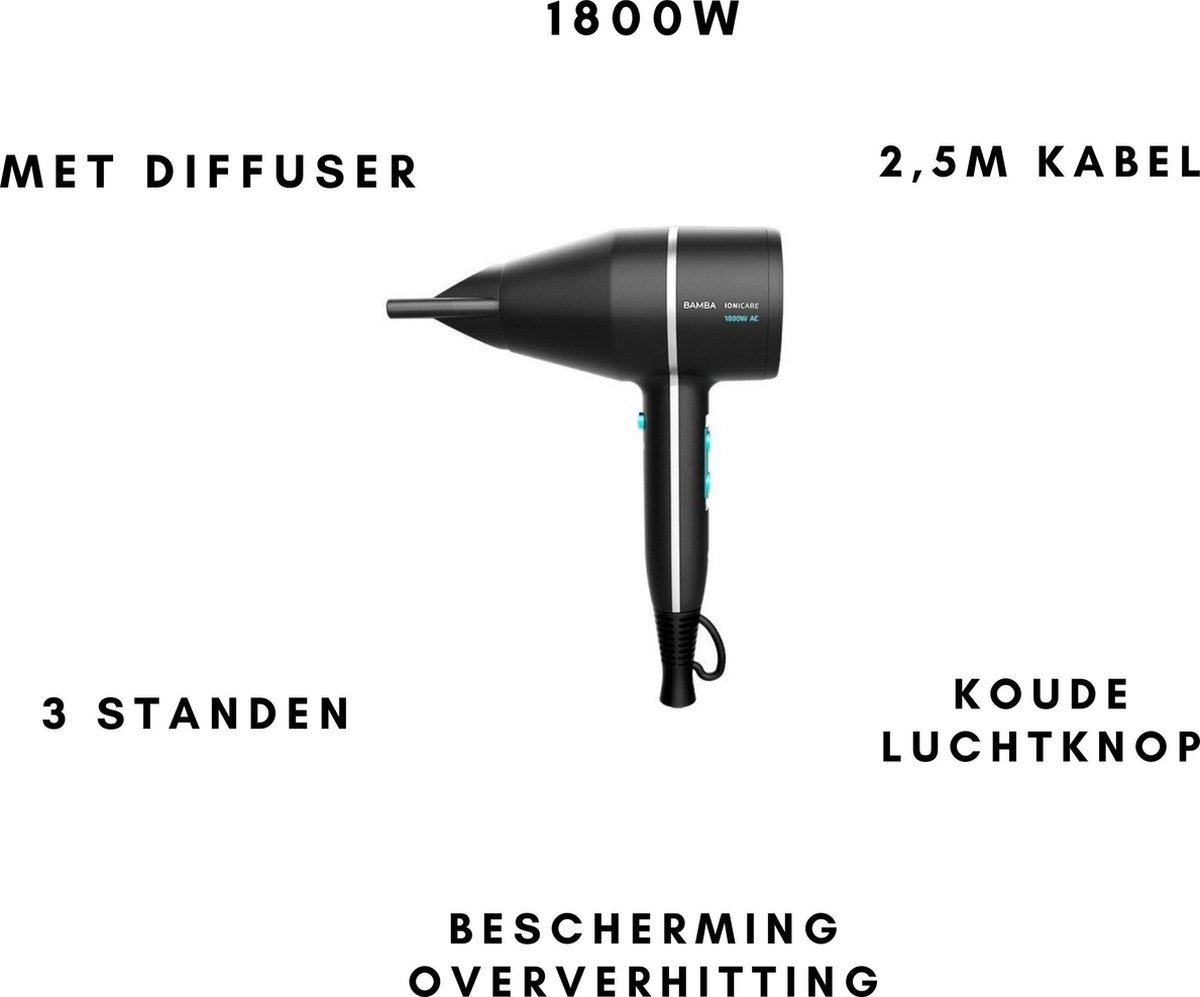 Fohn Haardroger Met Diffuser Als Haarfohn Voor Krullen Of Stijl - 1800W ...