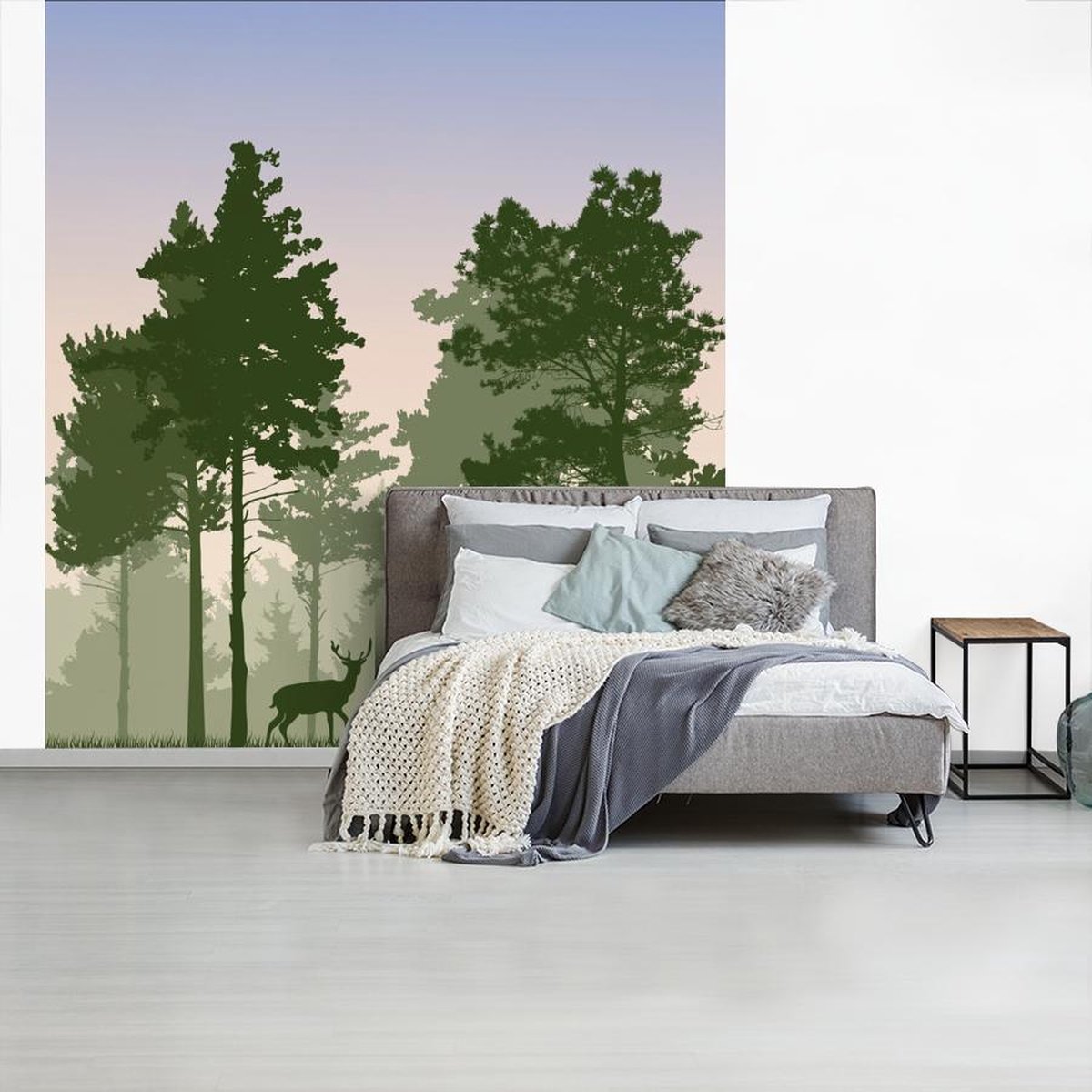 Behang - Fotobehang - een bos met herten - Breedte 220 cm x hoogte 240 ...