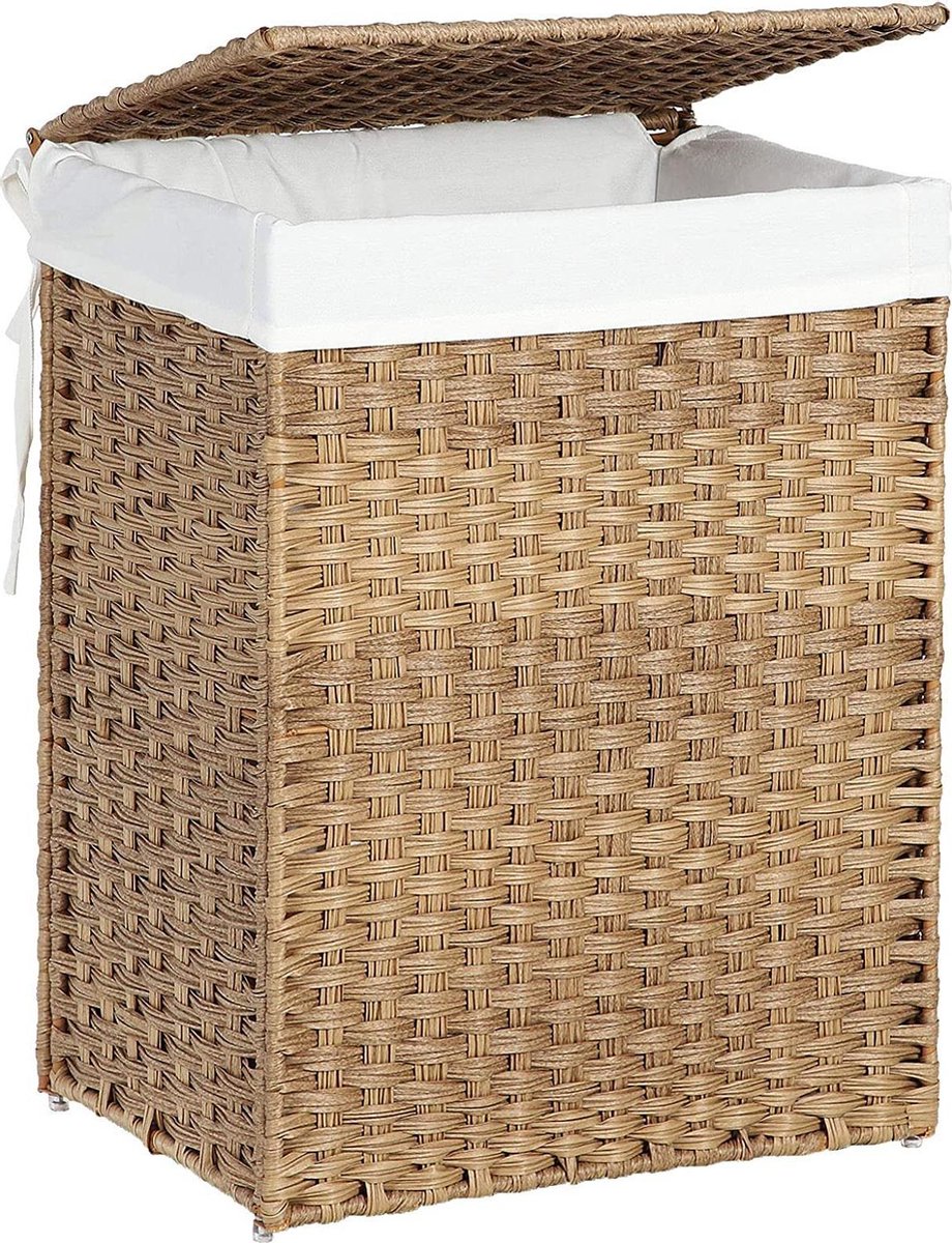 SONGMICS wasmand handgeweven, 90 L, wasmand gemaakt van synthetisch ...