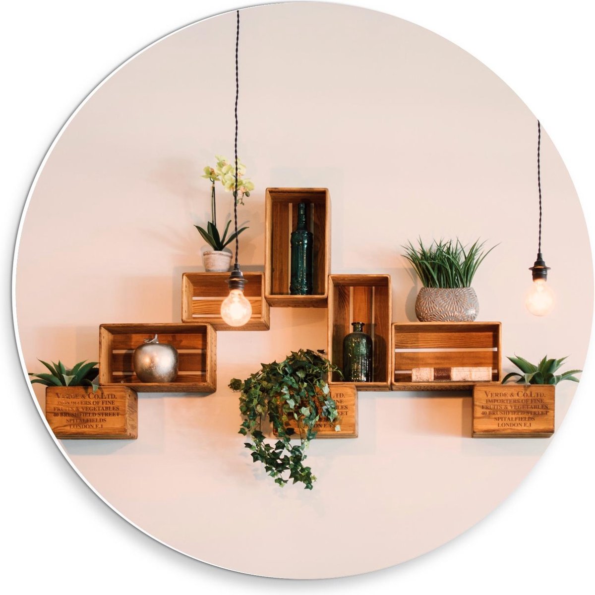 Forex Wall Circle - Boîtes avec des Plantes au mur - 30x30cm Photo sur ...