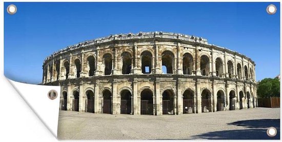 Wanddecoratie buiten Panorama van de arena in de Franse stad Nîmes ...