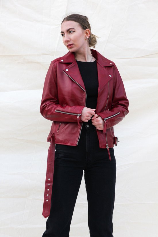 GILL'S FOXY RED - Dames Leren Jas - Biker Jack - 100% Lamsleer - Rood | bol
