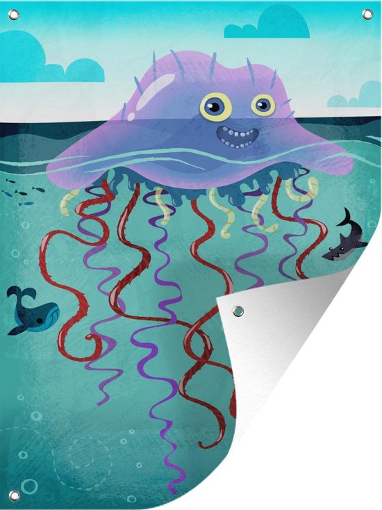 Muurdecoratie buiten Een illustratie van een kwal - 120x160 cm ...
