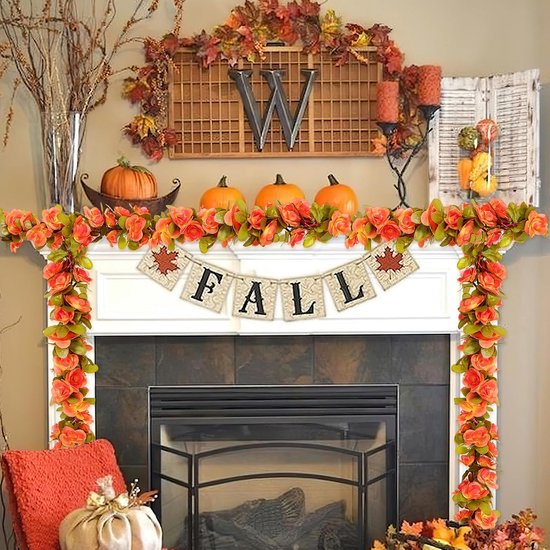 5x Kunstbloemenslinger Rozen Wijnstokken 2,45m Herfstdecoratie voor ...