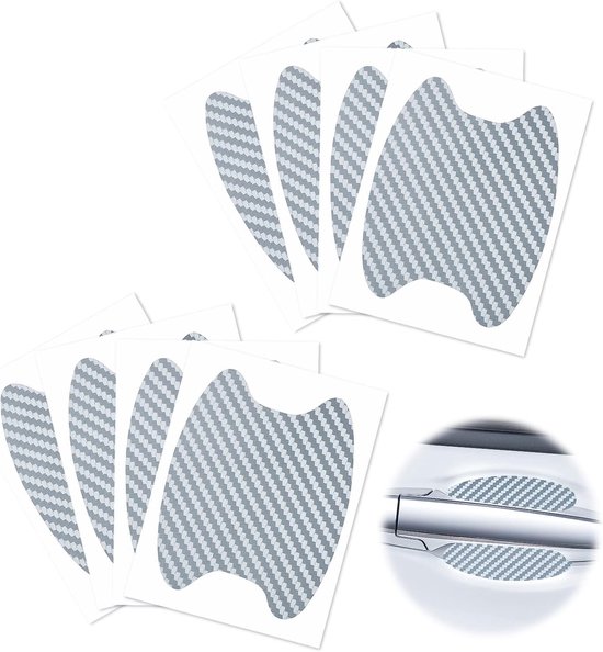 Pack of 8 Car Door Handle Protector Film Set - Carbon Fibre - Universal ...