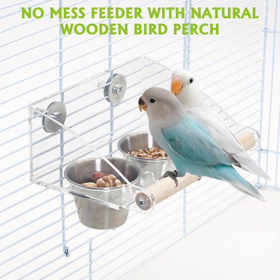 Voederbak voor vogels in kooivorm met zitstok, morsvrij ontwerp ...