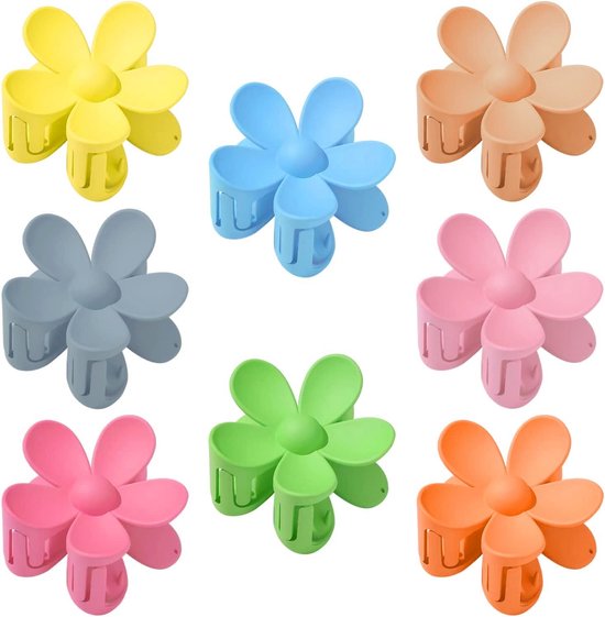 8 Stuks Luxe Bloem Haarclips Set - Matte Antislip Kaak Klemmen voor ...