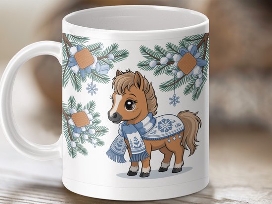 Mok Merry Christmas Pony met Sjaal Kerst mok, Winter Paard mok ...