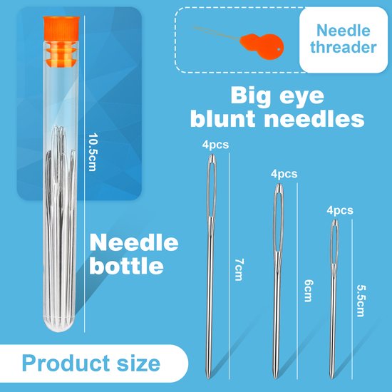 YONO Rijgnaalden Set - Naalden Met Oog - 12 Stuks - 3 Maten ...