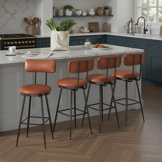 Barstoelen Set van 4 Bruin - ADFBL - Moderne Barkrukken met Rugleuning ...