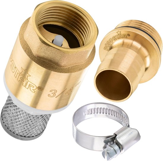 Voetventiel met Zeef en Terugslagklep voor Waterpompen 3/4" Messing RVS ...