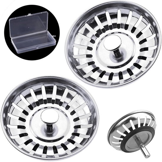 RVS Gootsteen Zeefplug 2 Stuks - Universele Afvoerplug & Zeef voor ...