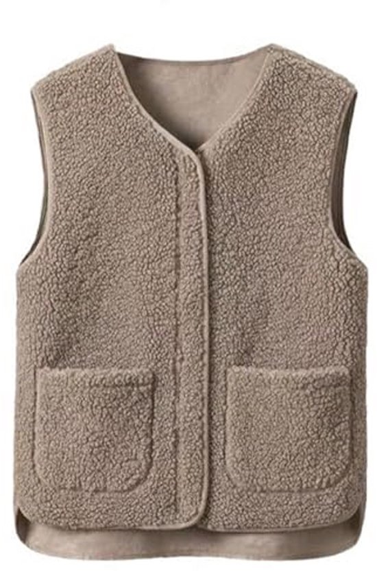 Dames Mouwloos Teddy Vest - Effen V-hals Pluche Fleece Korte Jasje voor ...