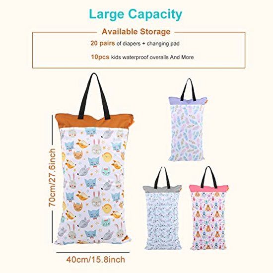 Fabric Diaper Bag Large Hanging Waterproof Dry Reusable Washable Baby ...