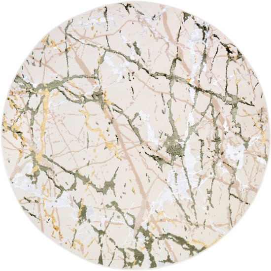 Tapiso Crystal Rond Vloerkleed Creme Laagpolig Woonkamer Modern Tapijt ...