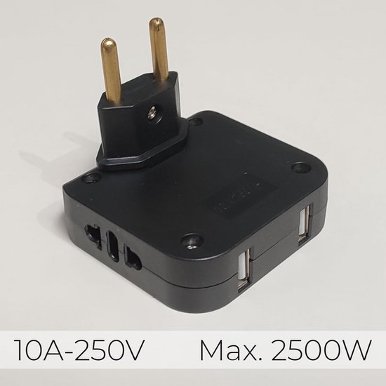 Draaibare 4-in-1 Stopcontact Verdeler met 2 USB-Poorten en EU/US ...