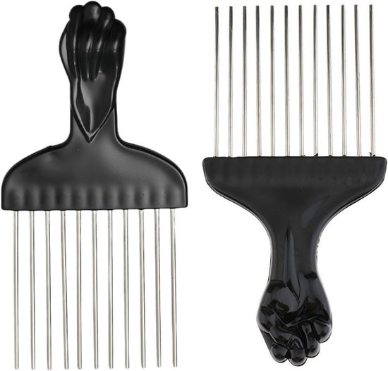 2x Zwarte Afrokam Set - Metalen Curly Hair Comb voor Natuurlijk ...