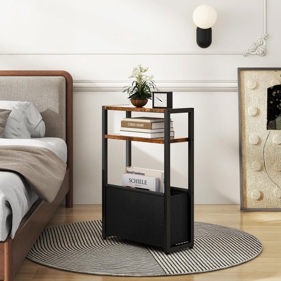 Narrow side table met plank - 3-stage narrow coffee table met stoffen ...