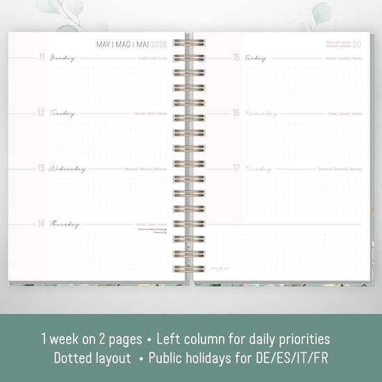 Internationale Jaarkalender A5 2026 met Weekoverzicht en Spiraalbinding ...