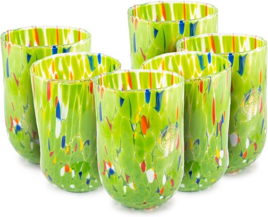Set van 6 Muranoglazen met 6 waterglazen, 400 ml, mondgeblazen, decor Murrina, Murano... | bol