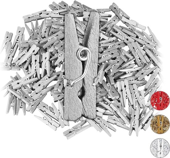 Mini knijpers set van 144 - houten knijpers - zilver | bol