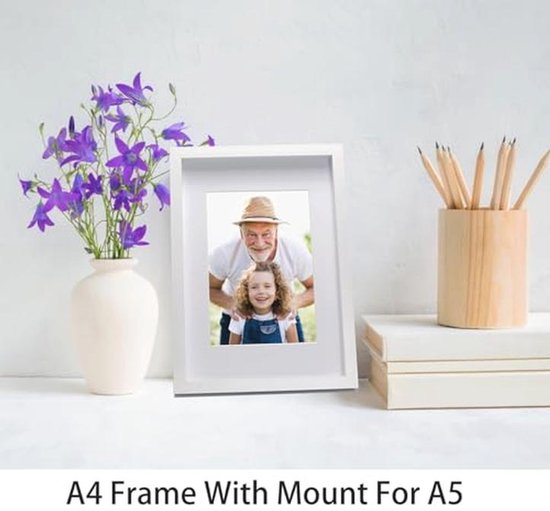 Set van 4 Witte Houten Fotolijsten A4 met Glazen Venster voor Tafel en ...