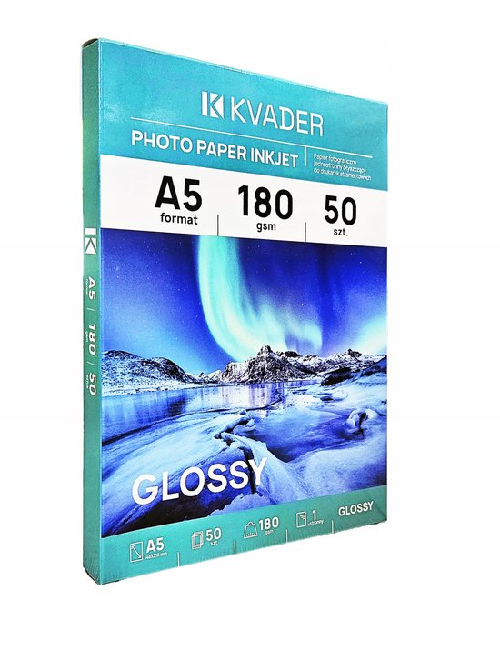 KVADER Glanzend fotopapier A5 180 g, 500 vel, inkjet | bol
