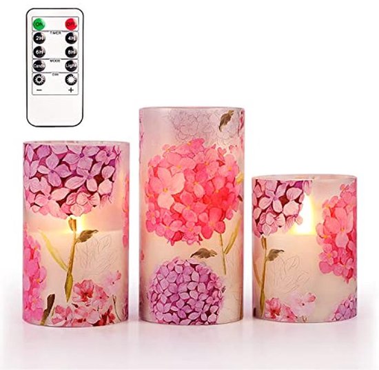 Vlamloze kaarsen met LED flikkervlam - Roze hortensia decoratie voor ...
