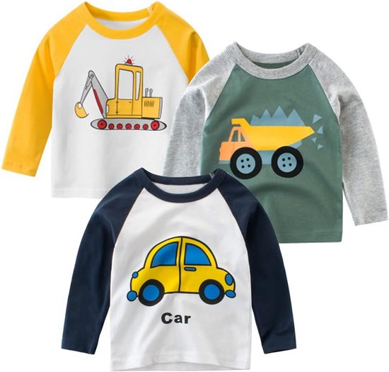 Peuter Jongens 3-Pack Lange Mouw Shirts Katoen Dinosaurus Graafmachine ...