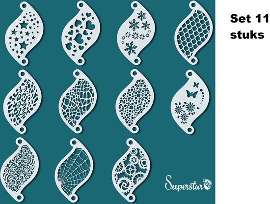 1x Set Face paint stencil/sjabloon Superstar Set 11 -delig met ring set ...