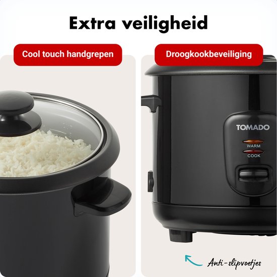 Tomado TRC1001B - Rijstkoker - Inhoud 1 liter - Warmhoudfunctie - 5 ...