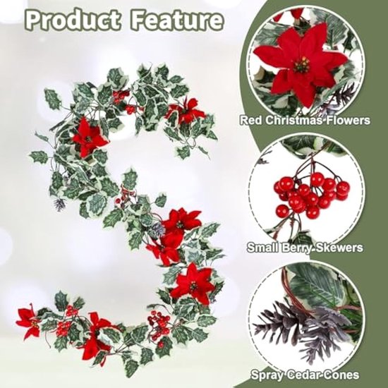 Rode bessen krans 2 m – Flexibele slinger – Kerst & winterdecor | bol