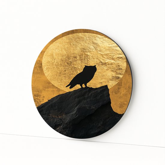 Uil silhouet op rots – aluminium – Dibond muurcirkel – 60x60 cm | bol