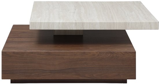 Vente-unique Draaibare salontafel met 1 lade in MDF - Travertin-effect ...