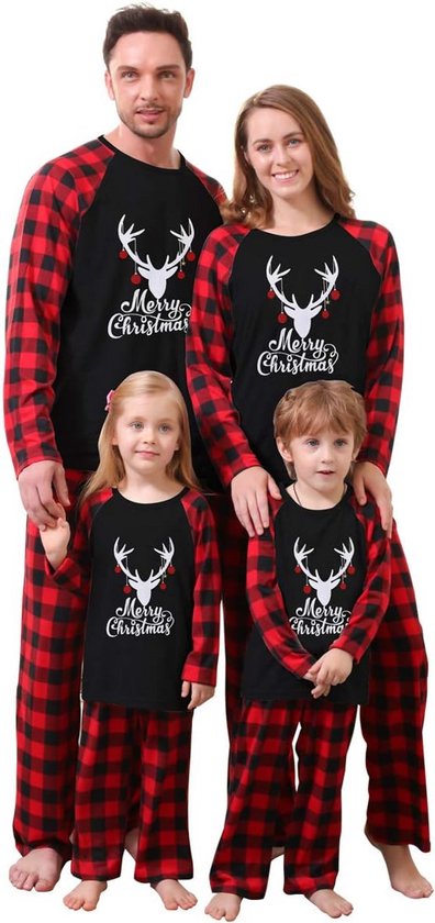 Kerst pyjama set familie - rood met rendieren - lang - voor heren ...