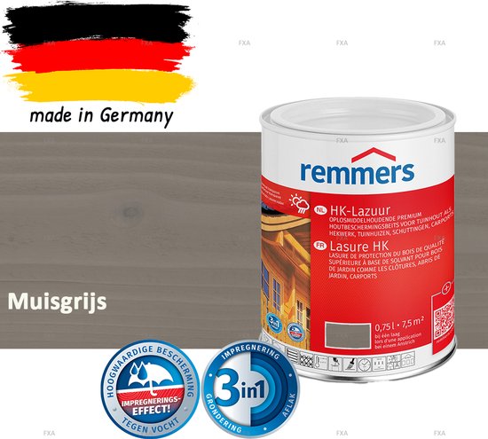 Remmers HK-Lazuur 3in1 Muisgrijs 0,75L – Premium Houtbeschermingsbeits ...
